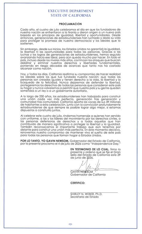 Governor Newsom Proclaims Independence Day 2026 Governor Of California