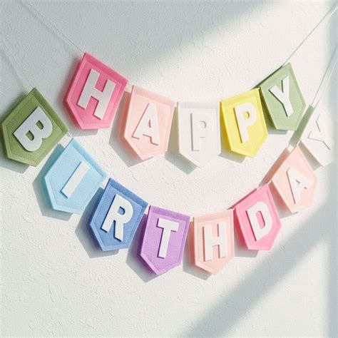 Jestar Macaron Felt Happy Birthday Banner Pastel Birthday Decorations