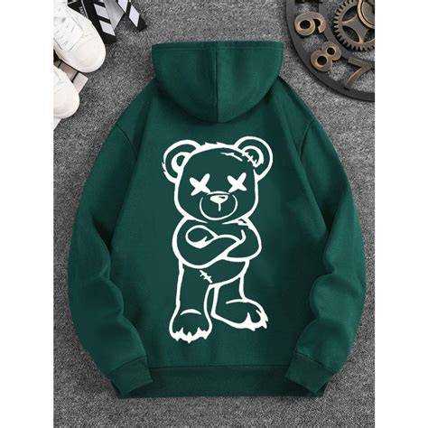 Playful Mens Hooded Sweatshirt Featuring A Rebellious Cross Eyed Teddy