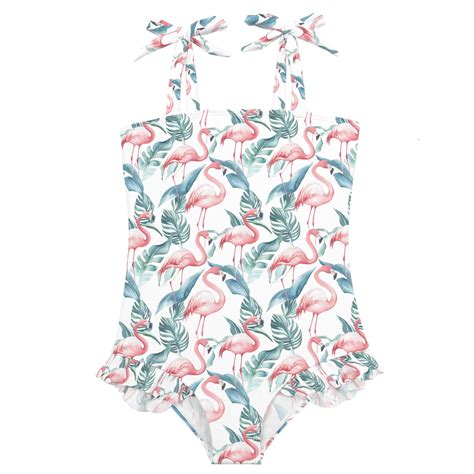 Joogoo Girls Swimsuit With Watercolor Tropical Flamingo Print One Piece