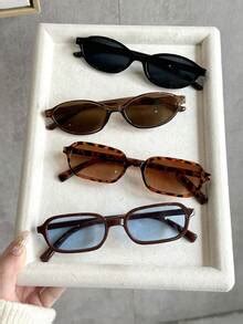 4 Pairs Leopard Print Plastic Multicolor Geometric Full Frame Classic