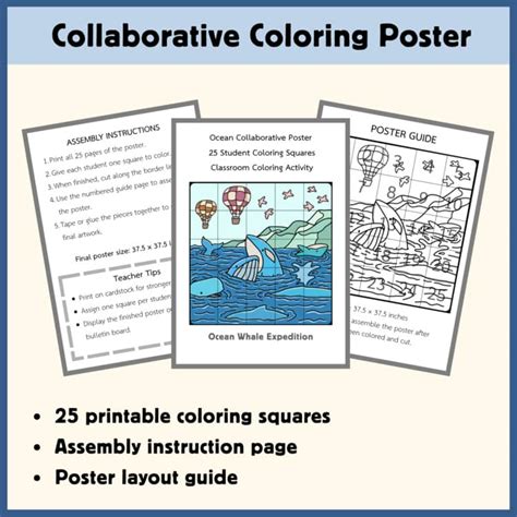 Ocean Whale Expedition Collaborative Coloring Poster Classroom Activity