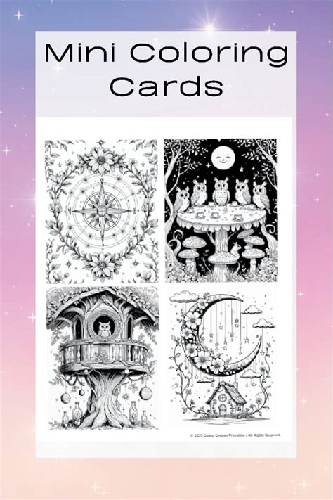 Mini Coloring Cards 4 To A Page Whimsical Coloring Book Calm Corner