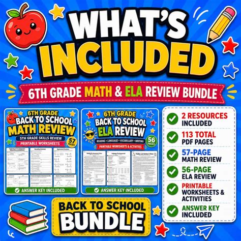 6th Grade Back To School Math And Ela Review Bundle 5th Grade Skills