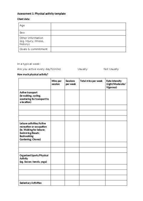 Assessment 1 Physical Activity Template And Recommendations 2025 Studocu