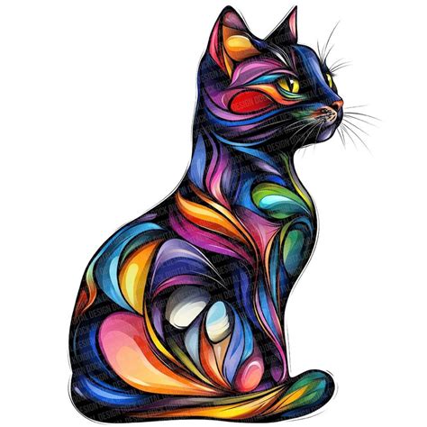 Colorful Abstract Cat Png Clipart 12x Modern Art Cat Clip Art Set
