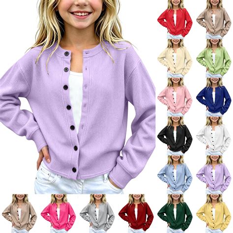 Srobpty Teen Girls Button Down Cardigan For Fall Winter Solid Long