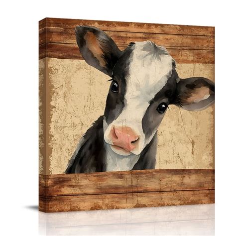 Brown Farm Cow Canvas Wall Art For Living Room Country Vintage