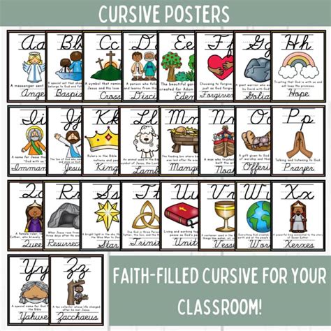 Cursive Writing Bible Posters Alphabet A Z Christian Classroom Grade 3 6