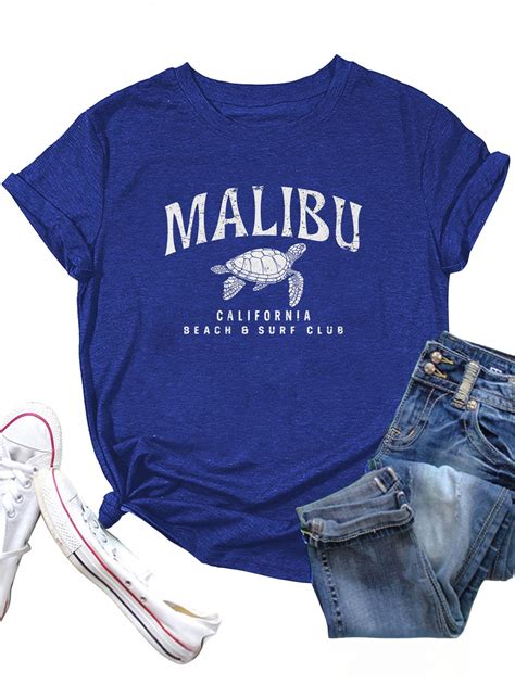 Malibu Sea Turtles T Shirt For Women Cute Ocean Graphic Tee Beach Lover Coastal Summer Top