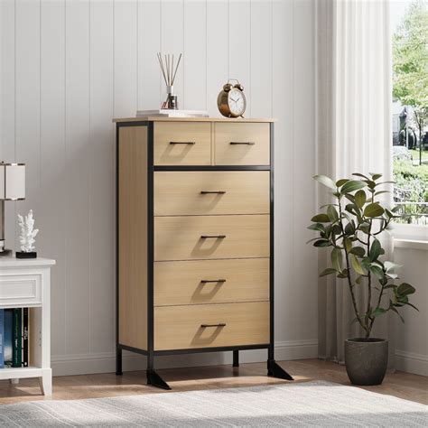 Slevoo Drawer Dresser Dresser For Bedroom With Steel Frame Modern Chest Of Drawers Oak