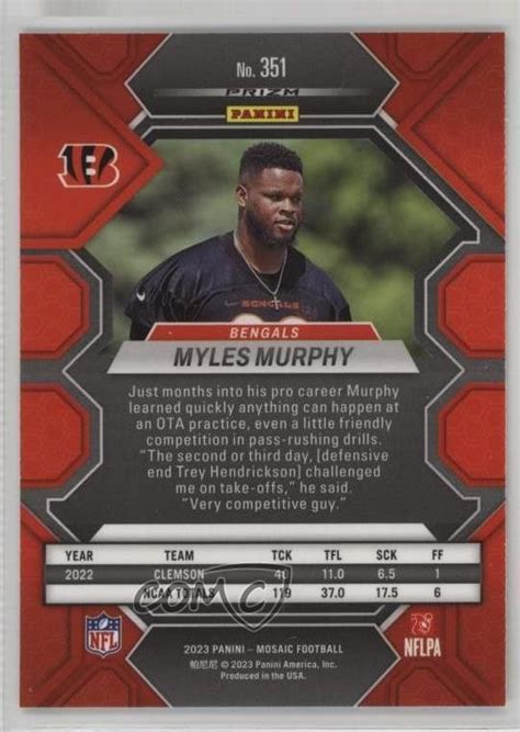 2023 Panini Mosaic Rookies Reactive Yellow Prizm Myles Murphy 351