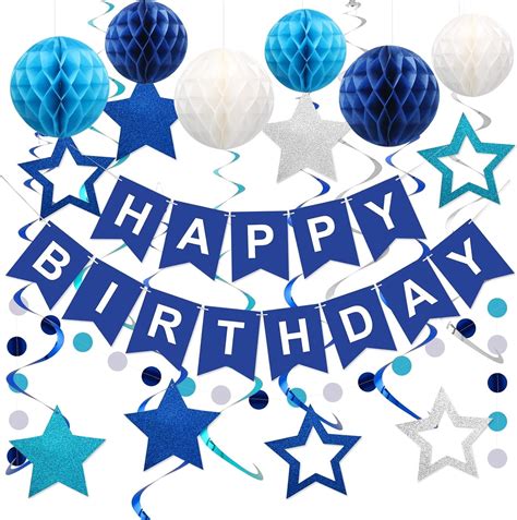 Richtop Birthday Decorations Happy Birthday Banner Blue Reusable