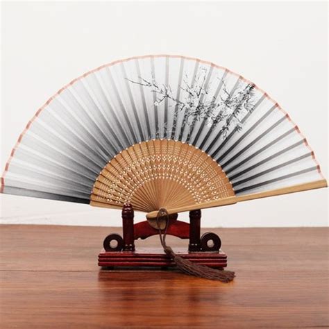 매화꽃 접이식 대나무 부채 여름 실크 전통 핫트랙스