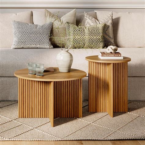 Round Fluted Nesting Coffee Table 2 Piece Coffee Table Set Living