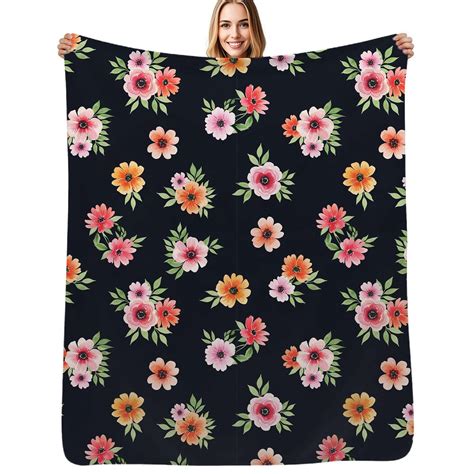 Floral Bloom Pattern Flannel Blankets Soft Warm Throw Blanket Autumn