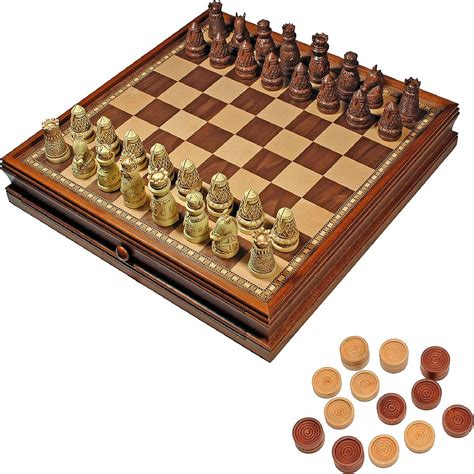 We Games Medieval Chess And Checkers Game Set Wood Board With Storage