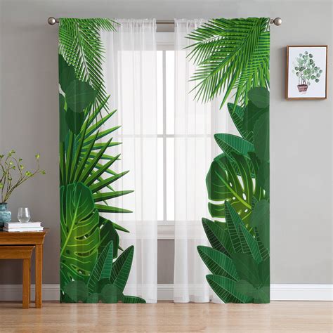 Green Leaves Jungle Plant Nature Modern Tulle Curtains For Living Room
