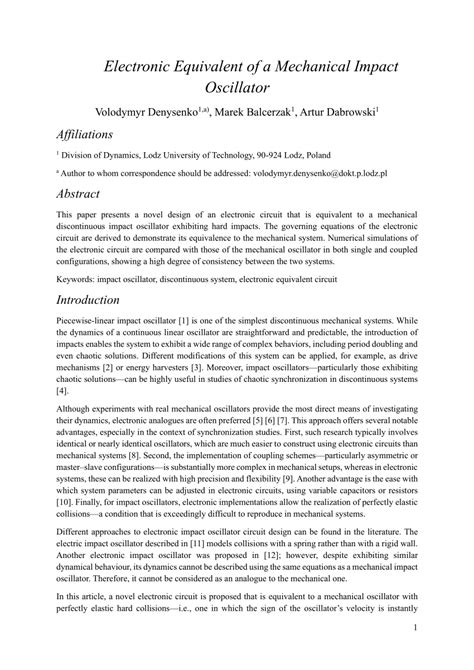 PDF Electronic Equivalent Of A Mechanical Impact Oscillator