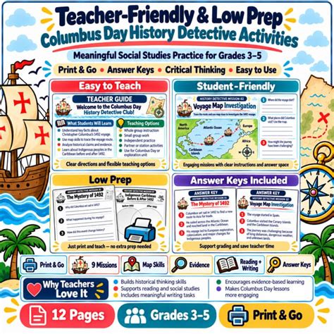 Columbus Day Activities And Worksheets History Detective Games Grades 3 5