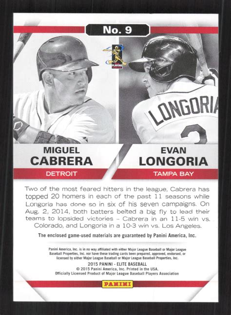 2015 ELITE MIGUEL CABRERA EVAN LONGORIA BAT RELIC GAME WORN 41568