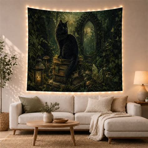 Armchair Bookshelf Cat With Forest Night Prominent Main Cozy Dark Academia For Book Lovers