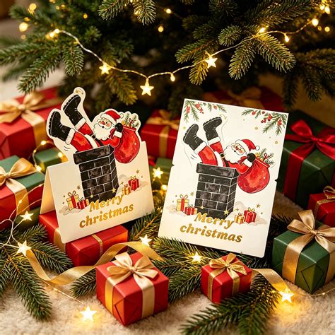 Gold Foil Christmas Greeting Cardssanta Snowman Designs 20 Pack Blank