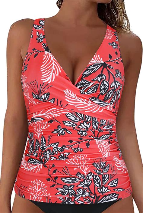 Hilor Womens Underwire Tankini Top Tummy Control Bathing Suits Sexy V