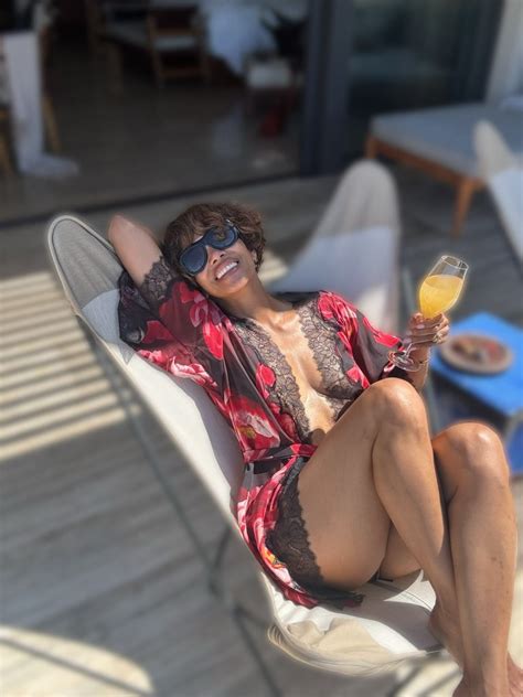 Halle Berry Goes Braless Under Tiny Plunging Lace Robe As She