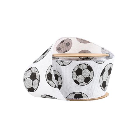Laribbons 2 12 Wired Cotton Ribbon Glitter Soccer Balls On White