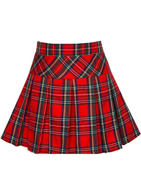 Sunny Fashion Girls Pleated Plaid Skirt Red Tartan Back To School