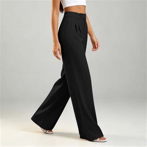 Clodeeu Womens High Waist Pleated Wide Leg Dress Pants Casual Loose