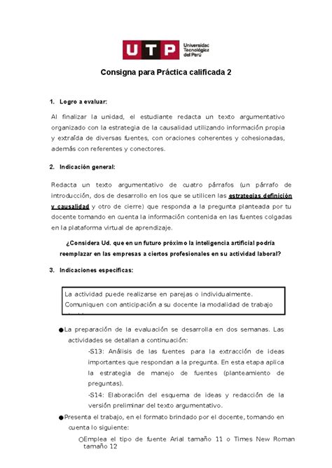 Práctica Calificada 2 Redacción de Texto Argumentativo sobre IA Studocu