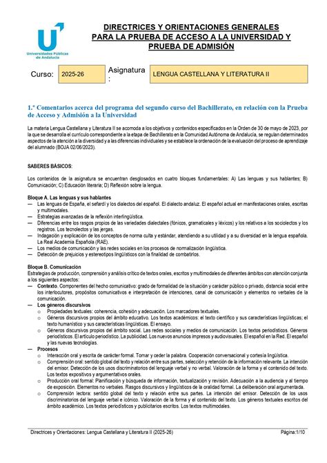 Modelos De Exámenes Lengua Y Literatura Pau 2026