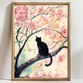Black Cat Cherry Blossom Art Japanese Spring Tree Cat Lover Botanical