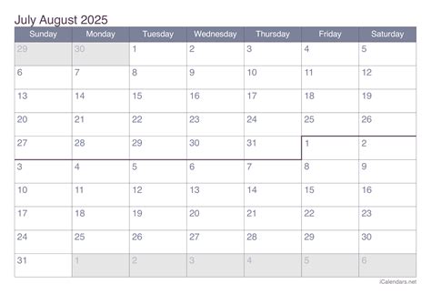 Printable Calendar August 2025 To July 2026