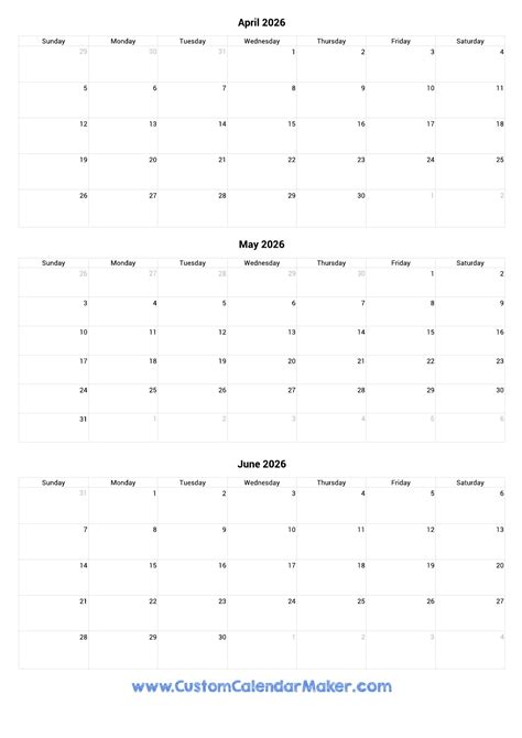Printable April May June 2026 Calendar Printable Templates Hub