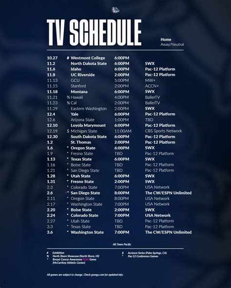 Gonzaga Womens Basketball Releases Full Tip Times Tv Schedule