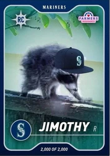 2026 Seattle Mariners Jimothy The Raccoon Baseball Rookie Card 8 5