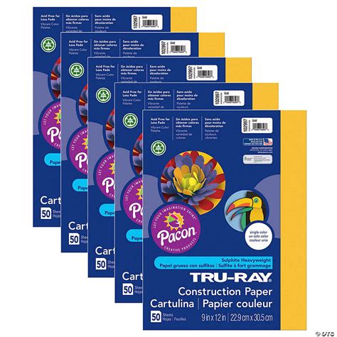 Tru Ray Construction Paper Gold 9 X 12 50 Sheets Per Pack 5 Packs