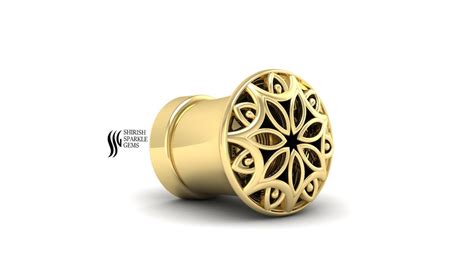 14k Solid Gold Mandala Ear Tunnel Plug Sacred Gauge Plug Stretched