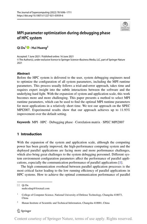 Mpi Parameter Optimization During Debugging Phase Of Hpc System