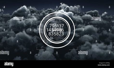Image Of Data Processing Over Round Scanner Against Dark Clouds In The