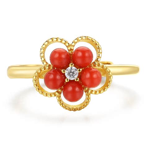 Flower Red Bead Ring Jewepiter