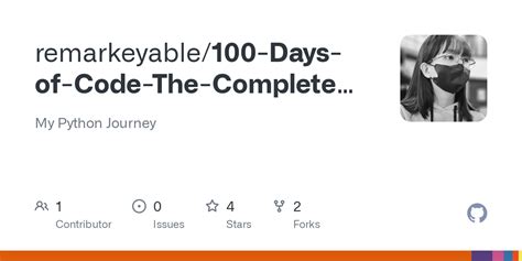 GitHub Remarkeyable Days Of Code The Complete Python Pro Bootcamp My Python Journey