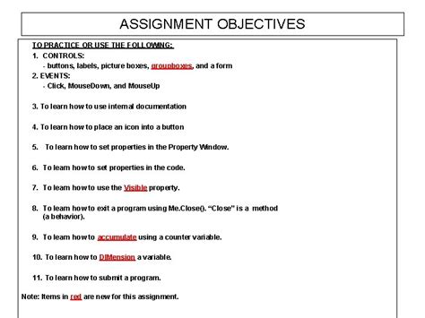 Assignment Objectives To Practice Or Use The Following