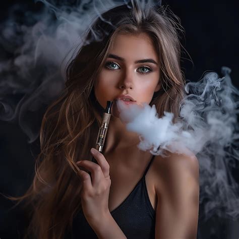 A Woman Smoking A Cigarette With A Cigarette In Her Mouth Premium Ai