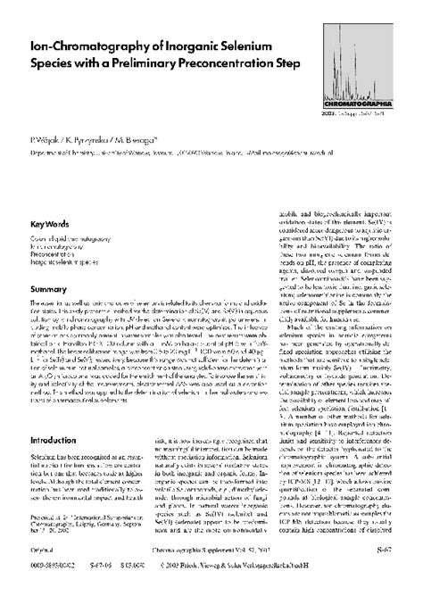 Pdf Ion Chromatography Of Inorganic Selenium Species With A Preliminary Preconcentration Step