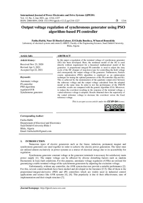 Pdf Output Voltage Regulation Of Synchronous Generator Using Pso