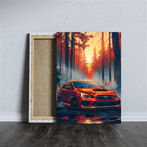Subaru Wrx Poster Dynamic Sports Car Art Forest Sunset Digital